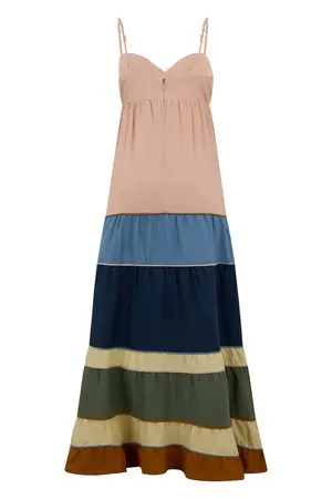 Farm Rio Tiered Gradient Maxi Dress With Thin Shoulder Straps