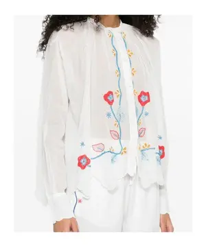 FORTE_FORTE Long Sleeve Embroidered Shirt - White