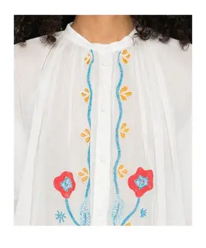 FORTE_FORTE Long Sleeve Embroidered Shirt - White