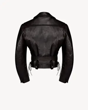 Saint Laurent Leather Lace-up Biker Jacket - Black