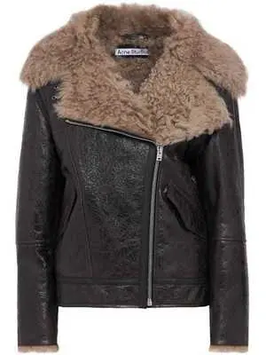 Acne Studios Shearling Lined Biker Jacket - Black