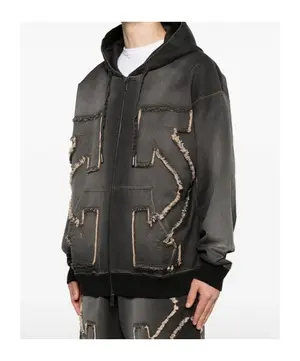 Off-White Zip-up Drawstring Hoodie - Black