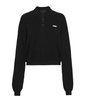 ROTATE BY BIRGER CHRISTENSEN Button-up Long-sleeved Polo Shirt - Black