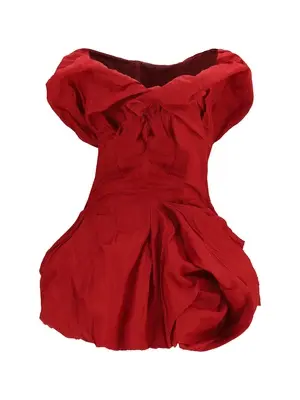 Magda Butrym Gathered Cotton Blend Off-shoulder Shirt - Red