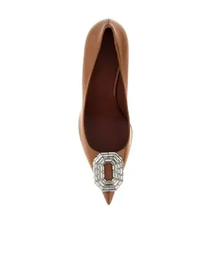 Amina Muaddi Pointed High Heel Pumps With Embellished Detailing - Latte