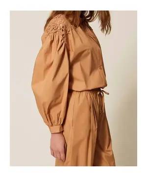 TWINSET Balloon Sleeve Shirt With Lace Detail - Nude