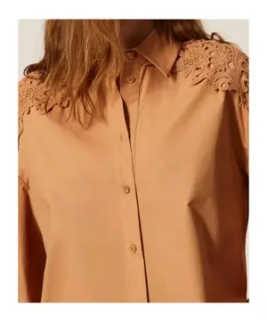 TWINSET Balloon Sleeve Shirt With Lace Detail - Nude