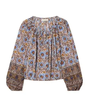 Ulla Johnson Printed Pleated Long Sleeve Shirt
