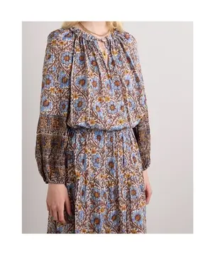 Ulla Johnson Printed Pleated Long Sleeve Shirt