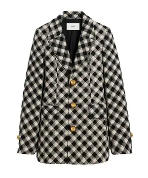 AMI Paris Checked Blazer With Gold-tone Buttons - Black/gray