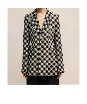 AMI Paris Checked Blazer With Gold-tone Buttons - Black/gray