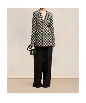 AMI Paris Checked Blazer With Gold-tone Buttons - Black/gray
