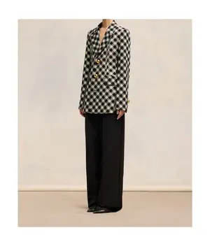 AMI Paris Checked Blazer With Gold-tone Buttons - Black/gray