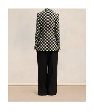AMI Paris Checked Blazer With Gold-tone Buttons - Black/gray