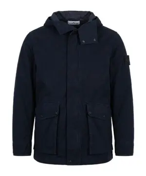 Stone Island Hooded Jacket With Logo Patch - Blue