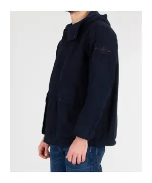 Stone Island Hooded Jacket With Logo Patch - Blue