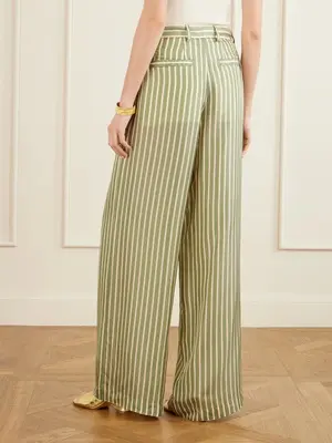 Dries Van Noten Striped Satin Wide Leg Trousers - Nude