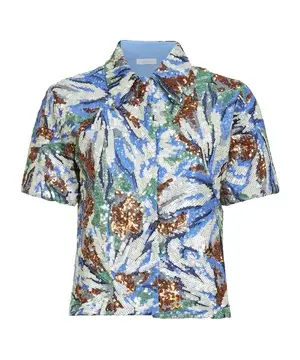 Rabanne Sequined Floral Short Sleeve Shirt - Multicolor