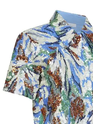Rabanne Sequined Floral Short Sleeve Shirt - Multicolor