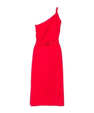 TWINSET Belted One-shoulder Midi Dress