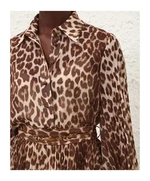Zimmermann Sunray Collared Printed Top - Brown