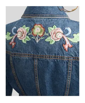 Etro Cropped Denim Jacket With Floral Embroidery