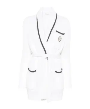 Brunello Cucinelli Ribbed Knit Shawl Collar Cardigan - White