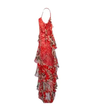 Etro Draped Asymmetric Ruffled Floral Paisley Print Silk Maxi Dress