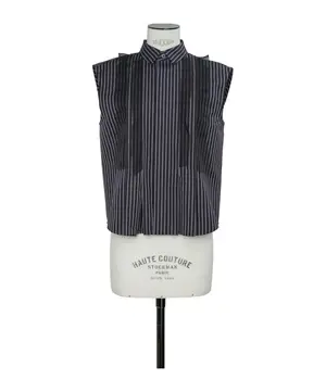 Sacai Striped Sleeveless Shirt With Lapel Detail - Navy Stripe