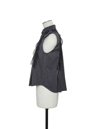Sacai Striped Sleeveless Shirt With Lapel Detail - Navy Stripe