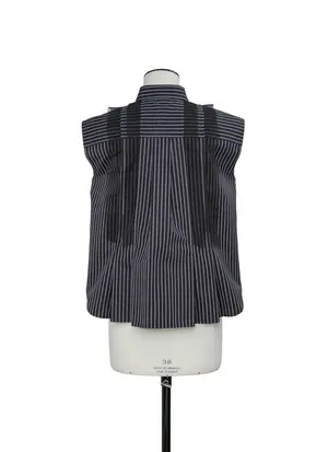 Sacai Striped Sleeveless Shirt With Lapel Detail - Navy Stripe