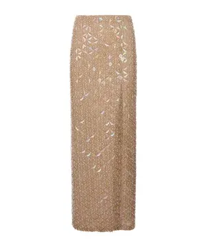 P.a.r.o.s.h Sequin Embellished Maxi Skirt With Side Slit - Light Brown