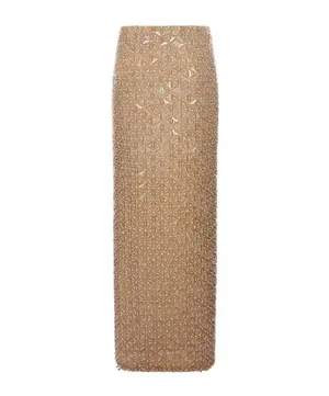 P.a.r.o.s.h Sequin Embellished Maxi Skirt With Side Slit - Light Brown