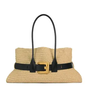 Balmain Large Raffia-effect Crocheted Tote Bag - Beige