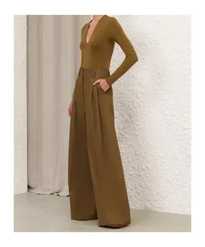 Zimmermann Luna Drill Tailored Wide Leg Pants - Deep Khaki