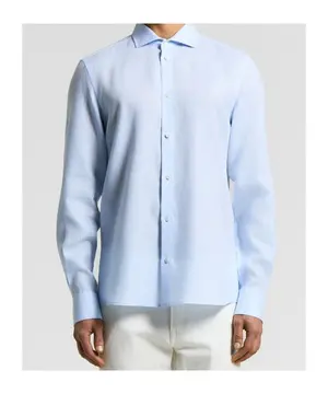Peserico Long-sleeved Button-up Shirt - Sky-blue