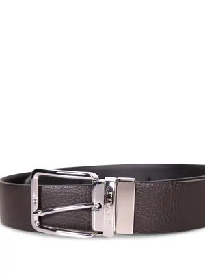 Canali Textured Leather Belt With Engraved Clasp