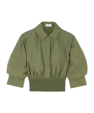 Simkhai Gathered-sleeve Cropped Shirt - Green