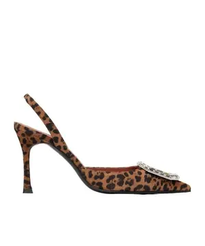 Amina Muaddi Camelia 90 Sling Leopard Print High-heeled Sandals - Black