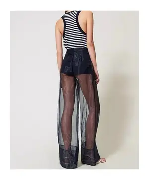 TWINSET Sheer Organza High-waisted Wide-leg Trousers