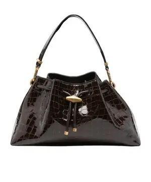 JIMMY CHOO Croc-effect Drawstring Leather Tote Bag - Chestnut Brown