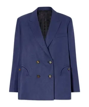 BLAZÉ MILANO Double-breasted Linen, Wool, And Silk Blend Blazer - Blue