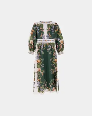 Farm Rio Maxi Dress With V-neck And Long Sleeves
