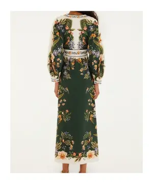 Farm Rio Maxi Dress With V-neck And Long Sleeves