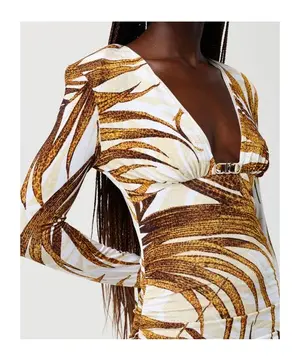 Just Cavalli Tropical Print V-neck Mini Dress - Brown