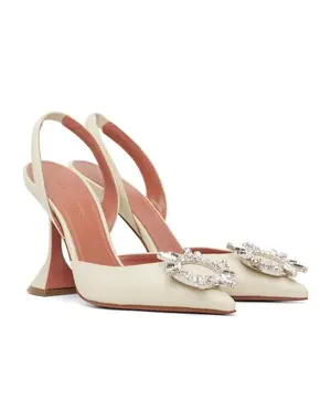Amina Muaddi Begum 95 Sling Pointed-toe High-heeled Sandals - Almond-colored