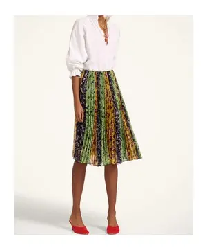 La DoubleJ Floral Print Pleated Midi Skirt