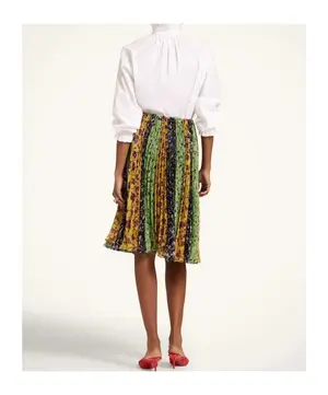 La DoubleJ Floral Print Pleated Midi Skirt