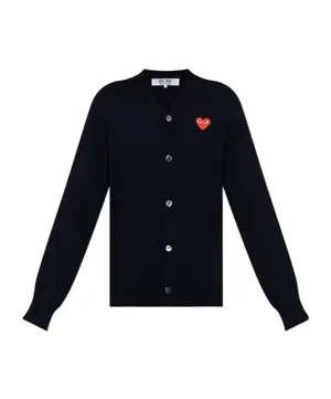 Play Comme Des Garcon Long-sleeved V-neck Cardigan With Logo - Black