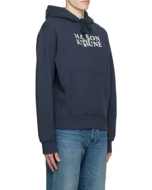 Maison Kitsuné Logo Printed Drawstring Hoodie - Black